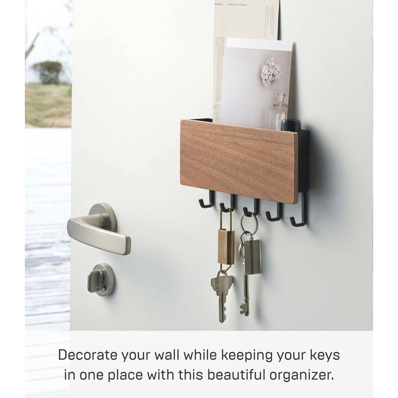 Rin Yamazaki Home Magnetic Wall Organizer Key Hooks Tray For Storage Steel Wood Magnetic Brown